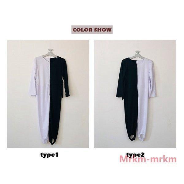 入荷済みで 可能でございます。　今！特別ハイソックスとマスクが付きます！フリーサイズ：身長で選びます。大きい方がワンサイズ上げて選ぶ。錯覚を利用したユニークタイツ?体の中心線から左右に黒と白で分かれているタイツなので、これを着て何人かで並ぶ...