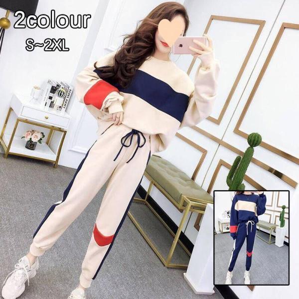 ジャージ 上下セット スウェットレディース 2点セットアップトレーニングウェア 女の子 スポーツウェア春秋■素材：綿混■サイズ：S/M/L/XL/2XL■カラー：ベージュ/ブルー▼PC環境 光の具合により色 質感のイメージが画像と若干異なる...