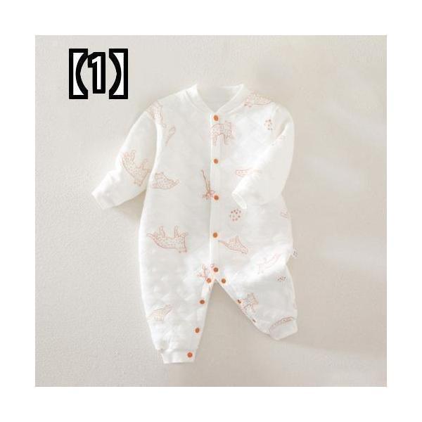 ベビー ロンパース 秋冬 三層 薄手 コットン 暖かい 男の子 女の子 カバーオール オープン クロッチ 赤 ライトグレー