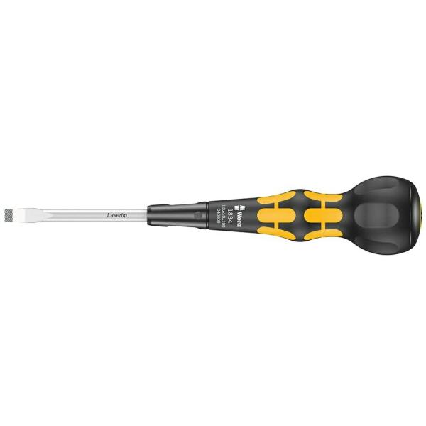 Wera ヴェラボールグリップマイナスドライバー-1834SL6.0x100mm yellow05343800001■特長・WERAから電設関係や設備工事関係などに特に人気のボールグリップドライバーが新登場・先端にはレーザーチップの溝が付い...