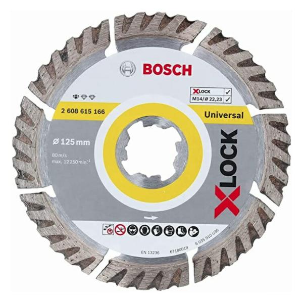 ボッシュ BOSCHX-LOCK ダイヤモンドホイール■特 長1：コストパフォーマンスに優れたセグメントタイプ2：リムタイプの刃で、欠けの無い正確な切断3：最高の切断スピードと耐久性を持つ、高さ12mmのセグメント刃・振動を抑える刃のデザイ...
