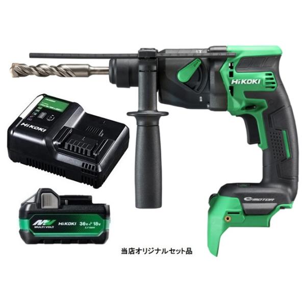 電池・充電器はその他機種のセット商品をバラシた商品です。説明書・外箱は付属しません。HiKOKI ハイコーキ(旧日立工機)コードレスロータリハンマドリル DH18DPB(XPZ) バッテリBSL36A18X+充電器UC18YDL2+ケース付...