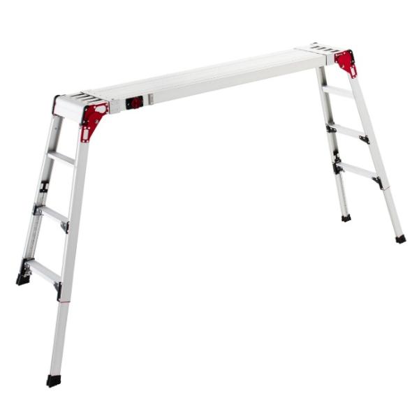 Hasegawa 長谷川工業脚部伸縮式DSL1.0スノコ式足場台型式：DSL1.0-2712天板・脚部が伸縮し、作業範囲が広く使えます。特許出願中・独自の天板伸縮ロック機構を採用。　無段階調節のフリーストッパーで操作も簡単。・脚部の開閉もワ...