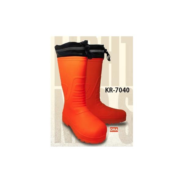 喜多 KITAブーツKR7040  ORA オレンジ超軽量+屈曲カバー+リフレクト付きEVA樹脂の軽量性とゴムの優れた屈曲性を併せ持ったブーツ。■脱ぎやすいキックバック付き。■水やごみの侵入を防ぐカバー付き。■視認性を高める反射テープ材質：...