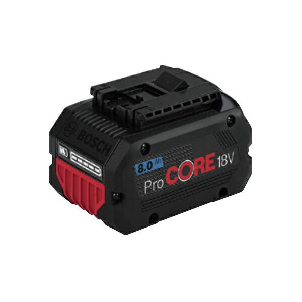 ボッシュ BOSCH18V リチウムイオンバッテリーProCORE18V8.0型■特長・軽量・コンパクトなプロ用8.0Ahバッテリー。・ボッシュ独自の「Coolpack」デザインにより、作業中のバッテリー温度上昇を抑制。・電池の長寿命化と再...