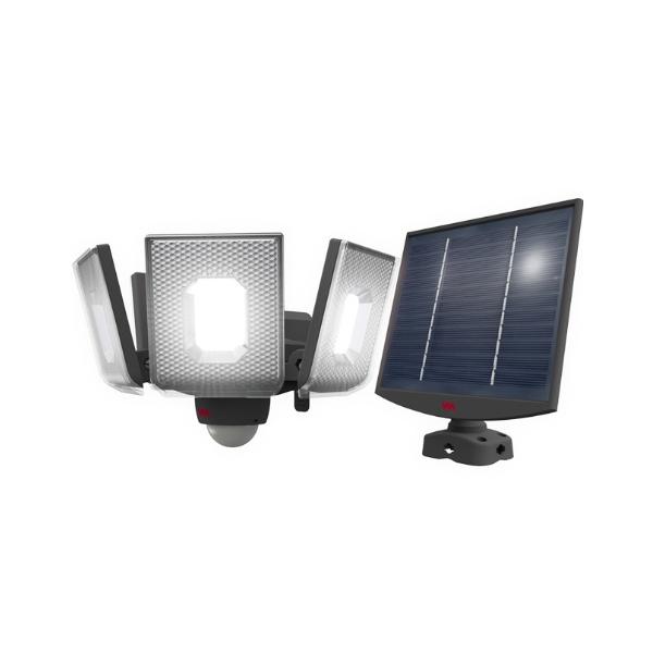 ムサシ musashi7.5W×4灯スライド型LEDソーラーセンサーライトS-400L■スライド式で自由な配光　太陽光＋USB充電ができるソーラータイプライト部がスライド式で照射方向が自由に調節できます。真下を照らしたり、ライトを片側に寄せ...