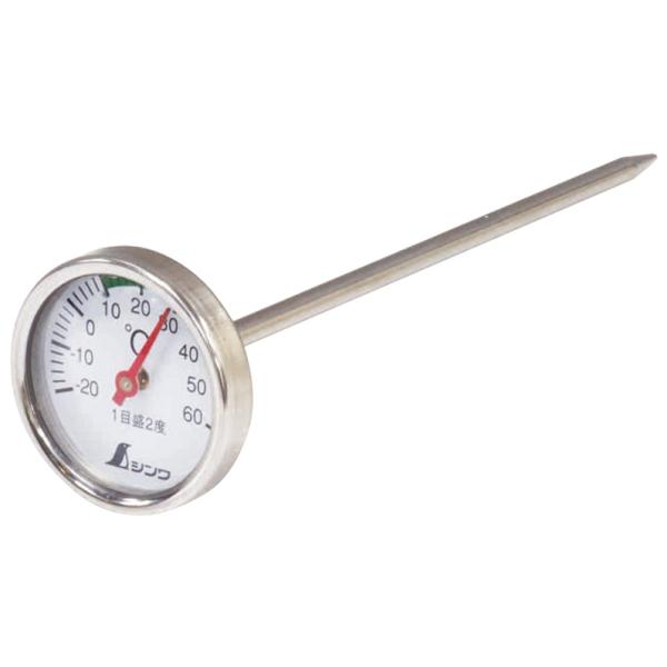 シンワ測定株式会社温度計 V-2 丸T字型 -20〜60℃ φ3.5x13cm 育苗用製品コード：72610■特長・地面・鉢などの土に差し込んで使用します。・それぞれの温度範囲を色分けしてあるので、一目で読み取れます。■仕様・精度 ±2℃・...