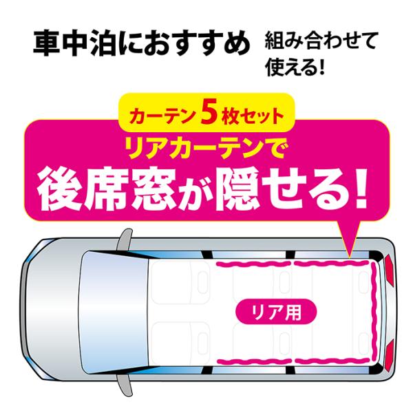 NST-2 フック取付 車中泊用カーテン リア5枚セット車中泊や車内での仮眠などに最適！後席をかくす、シンプルな黒無地のカーテン5枚セットです。フックとヒモで簡単に取り付け可能です。UVカット率99％＆遮光率99％！紫外線からお肌を守ります...