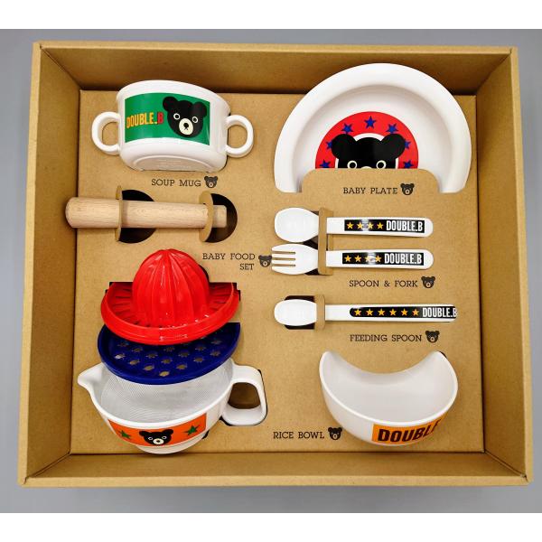 ダブルＢならではのアメカジ風の食器セットです。ポップなデザインでお食事の時間が楽しくなりそう。食器類は電子レンジ・食洗機使用可能でとっても便利!!子育てで忙しい時に大助かりです。●内容：スープマグ、ファーストプレート、ライスボウル、スプーン...
