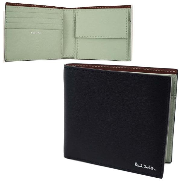 ■商品名 ポールスミス 財布 小銭入れ付 二つ折り財布 ブラック ミントグリーン PAUL SMITH M1A-4833-MSTRGS-79■カラー ブラック / 内側：ミントグリーン■素材 カウレザー■サイズ H：約9cm × W：約10...