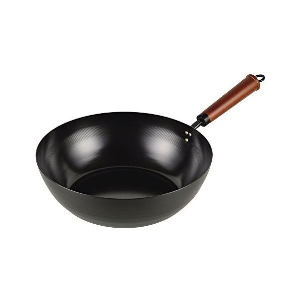 ブラック/いため鍋 30cm/HB-2977・Size:いため鍋 30cm・パッケージ個数:1・製品サイズ:(約)全長48.5×幅30.5×高さ14cm、皿の高さ9cm・材質:本体/鉄(シリコーン樹脂塗装)、取っ手/天然木・原産国:台湾