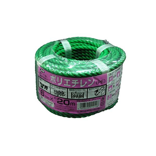 ポリエチレン(緑)グリーン/6mm×20m/PE620-3・Size:6mm×20mStyle:ポリエチレン(緑)・パッケージ個数:1・原産国:日本・原産国:日本・材質:ポリエチレン・色:グリーン・耐候性:○