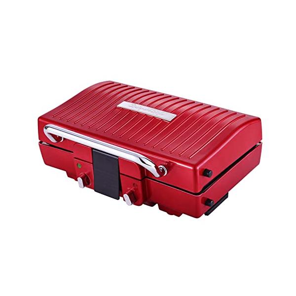 レッドの四角いプレスグリルレッド/-/DS.8717・パッケージ個数:1・上下のプレートが同時に食材を挟み込むため、短時間で均一に加熱。ステーキやチキン、ホットサンドもおいしく焼き上げます。上下加熱で効率よく調理が進むため、忙しい日でもサク...