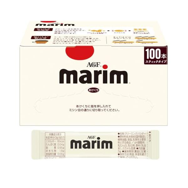 -/3個 (x 100)/-・FlavorName:スタンダード・パッケージ個数:1・メーカー名：AGF・ブランド名:マリーム・商品タイプ:クリーミングパウダー・原産国:日本・原材料:水あめ(国内製造)、植物油脂、食塩、乳等を主要原料とする...