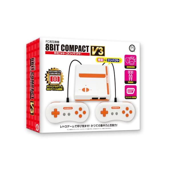 ホワイトレッド/-/-・パッケージ個数:1・本製品「8ビットコンパクト V3」は、懐かしの名機「ファミコン」のソフトが楽しめるお手頃価格のFC用互換機本体です。・本体・コントローラ2個、AV端子ケーブル、ACアダプタがセットになったオールイ...