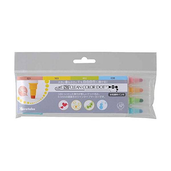 4色4色/-/KUTC-6100-4V・Color:4色Style:4色・パッケージ個数:1・「ぷにっ」とした弾力が楽しいドット芯と、0.5ｍｍの細書きのツインタイプマーカー・イラスト・レタリング・塗り絵・点描画など、さまざまな作品にお使い...