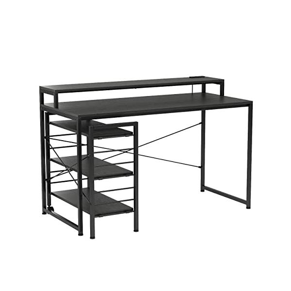 ラック付きデスクe)ブラック/棚・サイドワゴン付デスク/幅120cm/RTID-1200・Color:e)ブラックPatternName:c)ワゴン付き・パッケージ個数:1・商品サイズ(cm) デスク:幅約120×奥行約55×高さ約80(天...