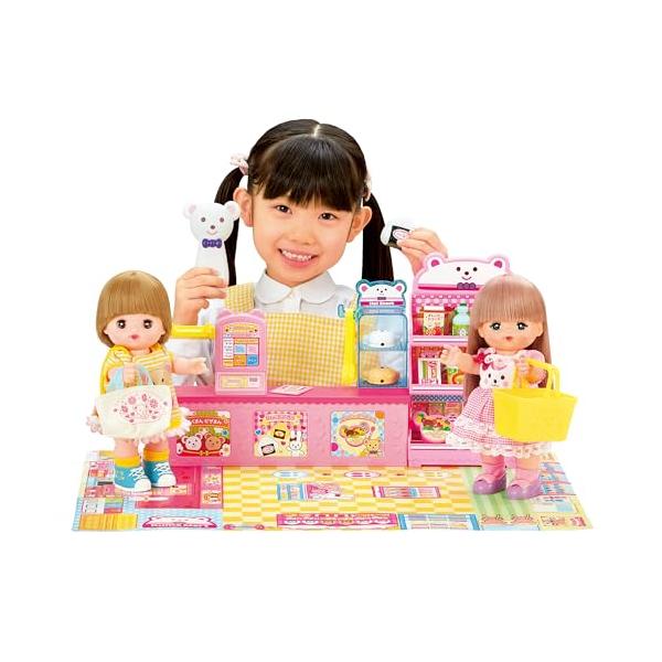 ピンク/フリーサイズ/1851636・(C)メルちゃん・対象年齢 :3才以上・セット内容:スキャナー、レジ台、トング、しょうひんだな、かいものかご、マイバッグ、おにぎり（さけ）、ハンバーグべんとう、にくまん、ピザまん、ポテトチップス、くまさ...