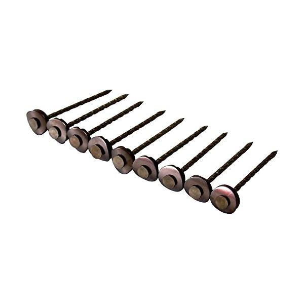 2_中サイズブロンズ/65mm/10176005・Size:65mmStyle:2_中サイズColor:ブロンズ・パッケージ個数:1・サビにくいステンレス製傘釘・釘胴部にパワースクリュー加工で保持力UP・90本入。(1連に9本の傘釘が連なっ...