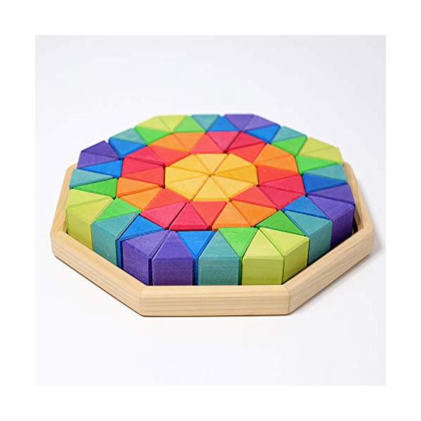 -/-/43280・パッケージ個数:1・サイズ：（木枠）29×29cm、材質：シナの木（菩提樹）、ブロック数：72ピース・対象年齢：3歳頃から・平面モザイク遊びや、積木としても楽しめる虹色積み木です。・P60-04