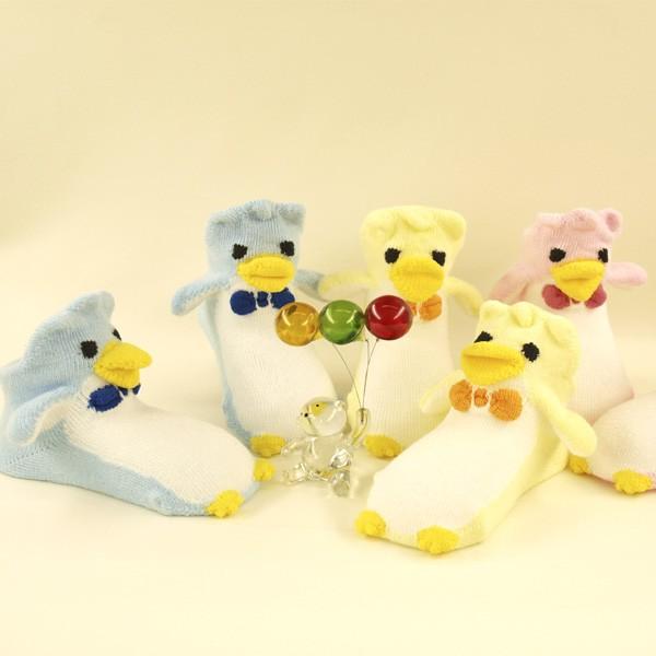 新生児〜1才半のお子様用 ペンギン ベビー ソックス ピンク・イエロー・プルー 3色 ご出産祝 ご贈答に
