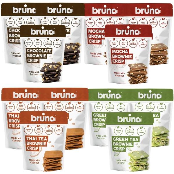 bruno ブルーノ クリスピーブラウニー 4種（チョコレート・モカ・タイティー・グリーンティー）スナック (4種 各3袋ずつ) グルテンフリー 乳不使用 バター不使用 膨張剤不使用 自然素材 食物繊維豊富 低コレステロール 香料不使用 着...
