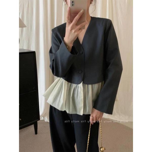 商品名:ジャケット レディース アウター フリル vネック 長袖 秋ジャケット きれいめ オフィス カジュアル 入学式 卒業式 おしゃれ 韓国                            商品説明:ジャケット レディース アウター...