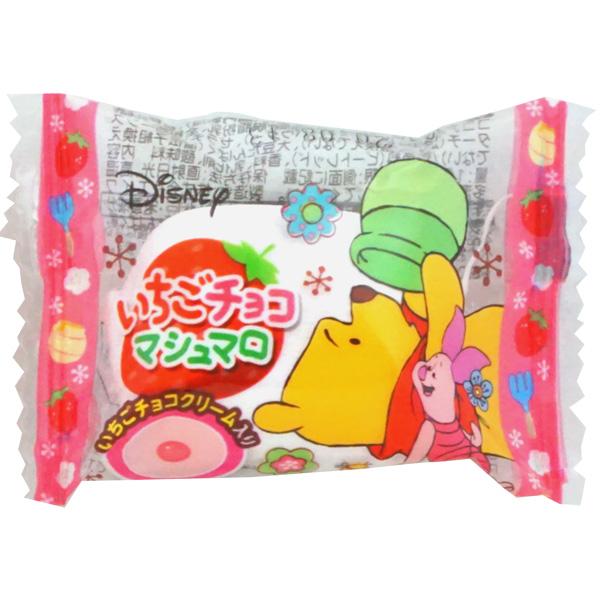 くまのプーさんのいちごチョコマシュマロです。特製のいちごチョコクリームを、ふわふわなマシュマロで包みました。※こちらの商品は高温になると溶ける場合がございます。当社は通常便での配送となりますので、溶けた場合の補償は行っておりません。上記を踏...