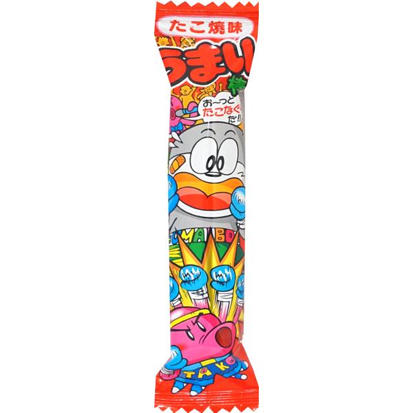 駄菓子といえばうまい棒というくらい代表的なお菓子！小さい頃から一度は口にしたことがあるとは思いますがまた新しい味も増えてバラエティに富んだ定番の商品です。ソースの香ばしさ、紅ショウガの風味がたまらないうまい棒たこやき味いかがですか！商品サイ...