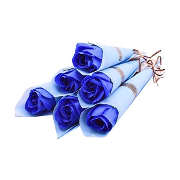 【カラー】ブルー（青）【セット内容】ラッピング済み ソープフラワー 6本 ※ご注意：ラッピングの仕様が変更になる場合がございます。手渡しできるプチギフトとして、印象的で相手に喜んでいただける商品をお探しですか？1本ずつラッピング済みのソープ...