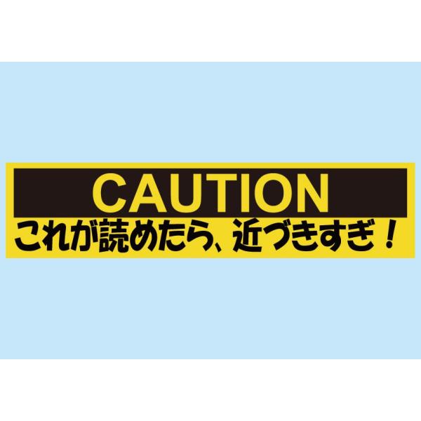 楕円の近づきすぎステッカーが煽り運転が問題になってから、調子いいので違ったパターンで作っちゃいました（笑）CAUTION　これが読めたら近づきすぎ！そんなバンパーステッカーです。サイズ：約200x45mm