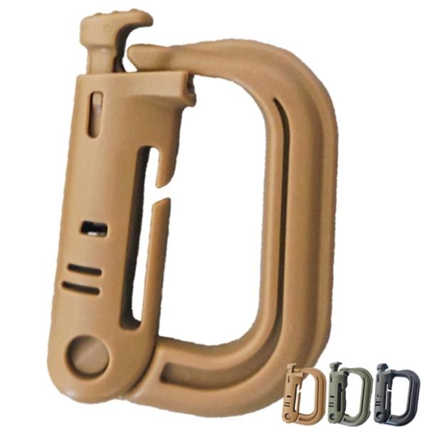ノーブランド（ジェネリック）素材：プラスチックサイズ：約5.3×3.6×1.1cm約12gDリング文字の「D」の形をしたリング状のパーツストラップやヒモを通して使用バッグや衣服、アウトドア用品などの荷物を固定するためのアクセサリークイックリ...
