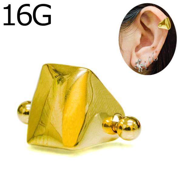 【商品詳細】■本体カラー：ゴールド■ゲージ：16G■内径：バーベルシャフトは約10mm〜11mm、カフスパーツを付けると一番狭い所が約8mm〜9mm■ボールサイズ：3mm■モチーフサイズ(一番広い部分の幅)：10mm■素材：316Lサージカ...