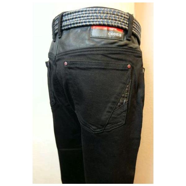 メンズファッション　ブランド「コードビー　レザー使いストレッチジーンズ」高級感のあるレザー使いが特徴、伸縮性のあるストレッチジーンズです。同素材ジージャン(別売3159-3185)ございます。上下セットアップ着用も可能です。　　●商品コード...