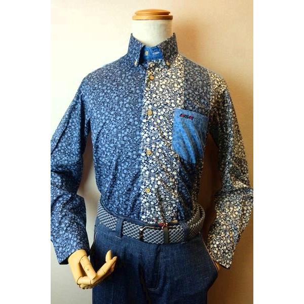 メンズファッション　ブランド「アンジェロガルバス　切り替えボタニカル柄シャツ」総ボタニカル柄のカラー切り替えが特徴、ボタンダウンカラーのカジュアルシャツです。胸ポケット有り、裾はラウンドです。<br><br>●商品コ...
