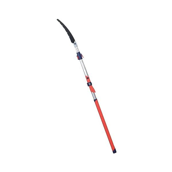 高所の枝の剪定・切断にセット内容:伸縮式高枝鋸本体*1、刃先ケース*1、手鋸用ハンドル*1刃部材質:SK-85、刃先処理:衝撃焼入　刃部表面処理:フッ素コートのこ板厚:0.9mm、切り溝幅:1.35mm*0.05mm、刃渡り:300mm、刃...