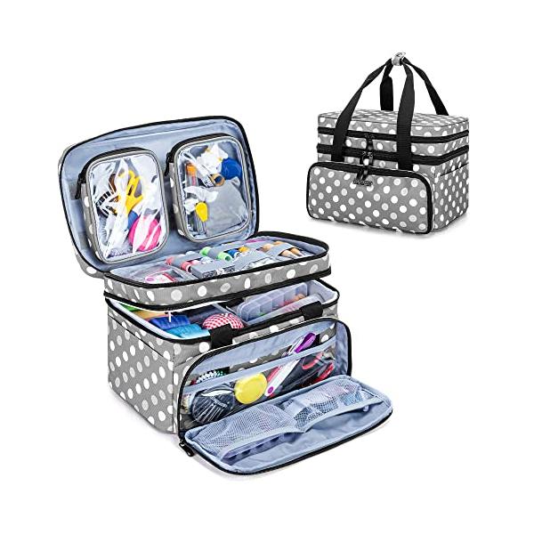 寸法 長さ32cm x 幅24.5cm x 高さ20.5cm 裁縫バッグのみの商品です。針や裁ちばさみ等、裁縫用具は含まれておりません。  機能 ソーイングに必要な道具を収納できる二層デザインです。小分けで、お裁縫道具を細かく収納することが...