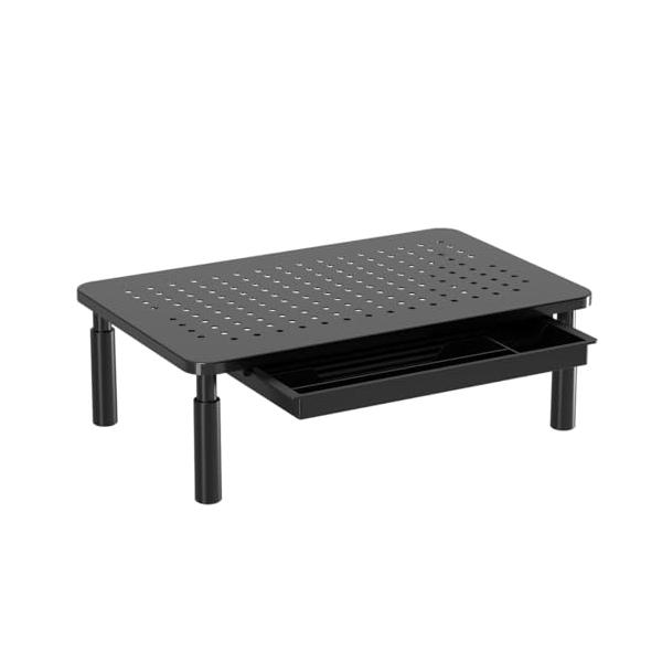 人間工学 モニターの高さを３段式で調節して、目線が高くなり、姿勢を正すことで操作がしやすく、長時間の作業が快適になります。 収納力UP 引き出し付きで収納力UP! ペンケースが付き、文房具や散らばる小物を収納できで、デスクトップスペースを充...