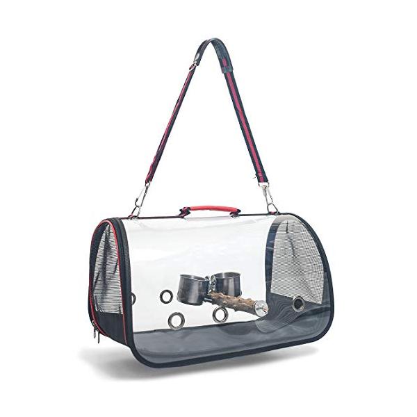色：レッド材質：ＰＣ、高密度ポリエチレン、オックスフォード内容：キャリーバッグ、ショルダーストラップ、止まり木、エサ入れ、説明書透明なデザインで、飼い主から愛鳥の様子を確認しやすく、ペットにも、外の様子をチェックできて安心できます。ファスナ...