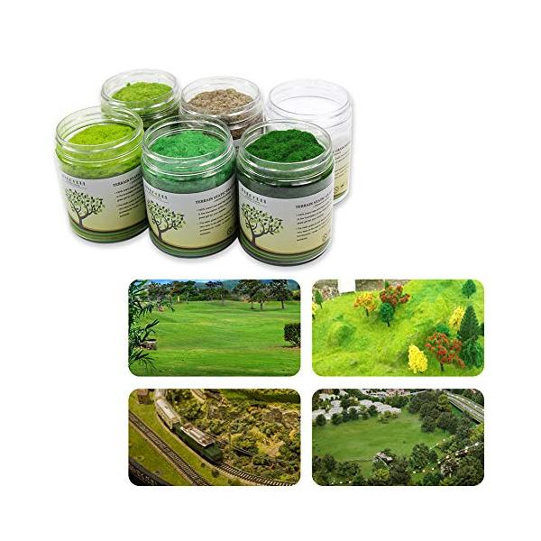 2mm 人工芝生パウダー モデル草色：枯草色，黄緑，浅緑，緑，深緑，白 。包装：240ml透明なプラスチック缶。パッケージに含まれるもの: 6x35g 2mm 人工芝生パウダー モデル草。人工芝パウダー100％真新しく高品質。それを多くのシ...