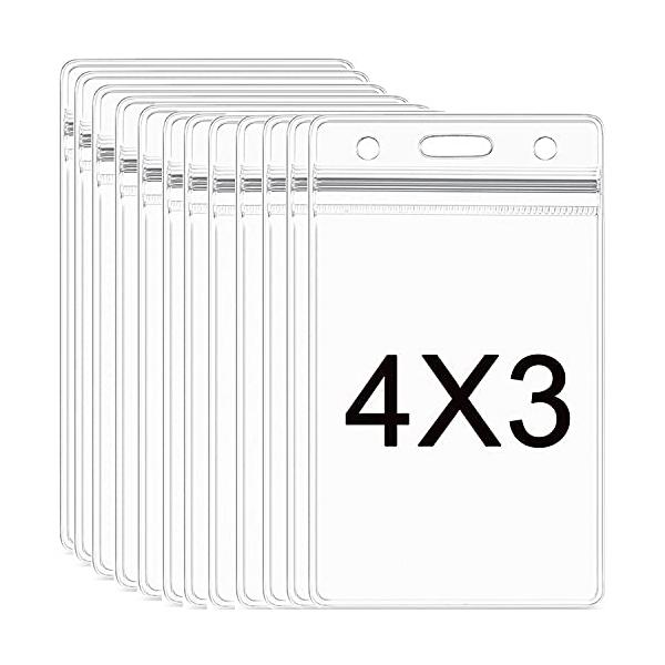 カラー:クリアプラスチック,PVC;数量: 12個;サイズ:バッジホルダーは内側の寸法3.15 " W x 4.4" L,3 X 4インチ;クリスタルクリア：両面とも透明度が高く、非常にクリアな視覚効果があります；しっかりとしたジップクロー...