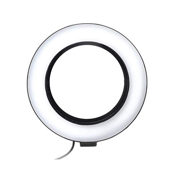 リングライト サイズ: 6インチ(外形165mm) / 製品重量: 約130g電源: USB給電(5V/2A) / 光源: LED*72個 / 出力: 6W照明モード: 3色(暖光・MIX・白光) / 照明調整: 10段階 / 操作: リモ...
