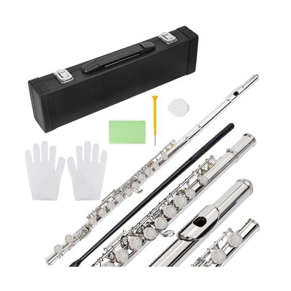 * ?品信息 ：16穴フルート、 調：C調、表面加工：銀メッキ、フルート本体の素材：白銅、重量：1.1kg、カラー：シルバー* 高品質 高い耐久性と素晴らしい音色、優れた響き、爆発性に大きな違いをもたらします。深くダークな音色で、奏者のパワ...