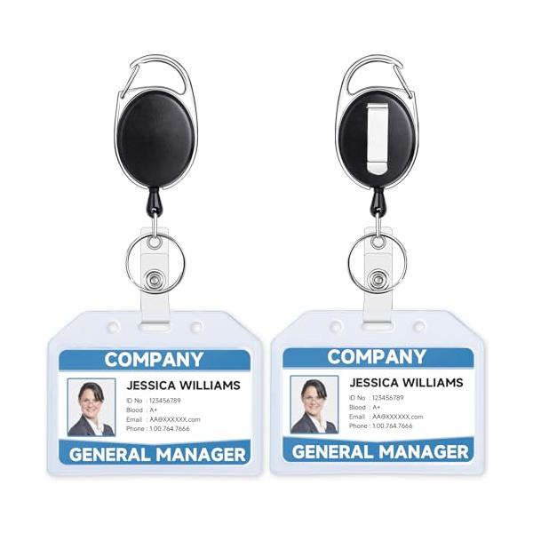 セット内容 伸縮リール2個。バッジリール2個、横型IDホルダー2枚。 サイズ：8.9cm*5.4cm；(90*54mm)。伸縮リールの長さ：最大約60cm 耐久性 高品質のクリアバッジホルダー 素材が柔らかくて壊れにくい 透明度も良い、ホル...