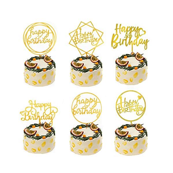 材質：アクリルサイズ：横：10-12*　縦13-17*6種類の誕生日ケーキトッパーは2枚ずつ入っています。ゴールドのケーキトッパーは見栄えが良いです。アクリル素材で作られており、清潔で繰り返し使えます。これを飾るだけで華やかさが増します。パ...