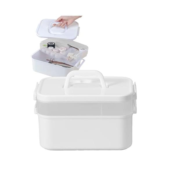 プラスチック製2段式ネイル道具収納ケースです。大切なネイル道具を傷や汚れ、埃などから保護し、きれいに整理・収納ができます。軽量コンパクトでありながら大容量で、取っ手が付いているので、収納や持ち運びに便利です。透明な仕切り付きのトレイが付属し...