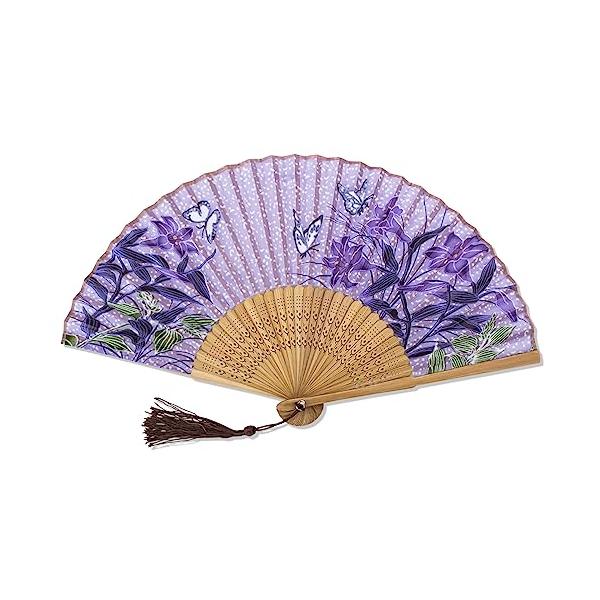 素材：「扇面」高級シルク100％/「骨組」天然竹製使用 はっきり見える透かし、きめが細かく張りのある美しいシルク。 和風デザイン＆12月品質保証：華やかな花柄と控え目な落ち着いた色合いで組合し、性別や年齢問わず、ご愛用いただけるシンプルで洗...
