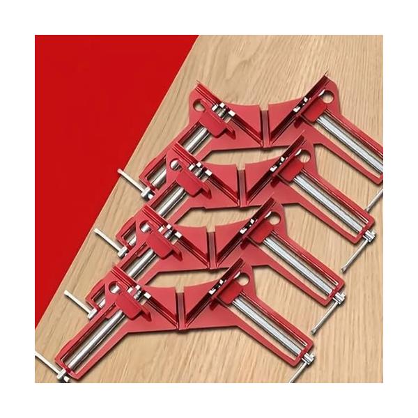 90*直角クランプ ジョイントを90度の角度で保持します。 45度のソーイングにも使用できます。予め穿孔された取り付け穴により作業面を固定できます。最大クランプ範囲7.5cm、一般に4つの直角クランプが一緒に使用されます。DIY・工具・ガー...