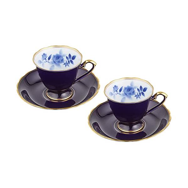 艶やかなルリ色のペアコーヒーカップ＆ソーサー 香蘭社の代表的な色である、艶やかな美しいルリ色のコーヒーカップとソーサーです。ルリ色と金彩の組み合わせが、非常にきれいな商品です。 可憐な青い薔薇と金彩の縁取りが上品 美しい白磁の内側には「幸福...