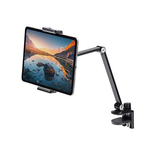 机などの天板に取り付けるクランプ式のiPad・タブレットアームスタンドです。6関節で位置調整が簡単にできます。使わないときは折りたたんでコンパクトにできます。クランプ式でしっかり固定できるタブレットアームです。ブラケットは130*220mm...